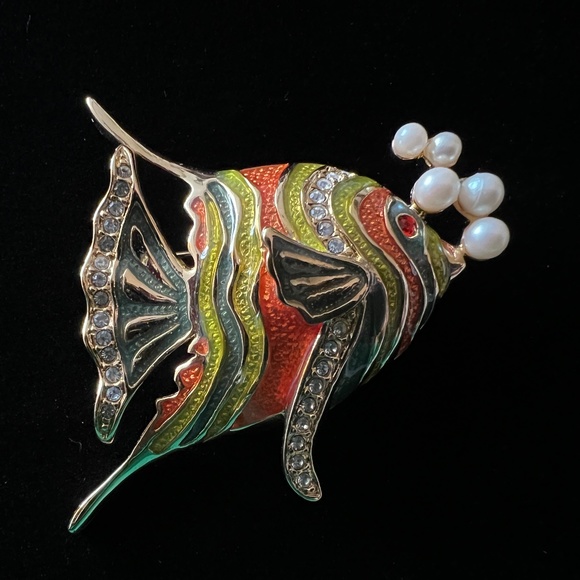 Bob Mackie | Jewelry | Vintage Bob Mackie Enamel Fish With Bubbles ...